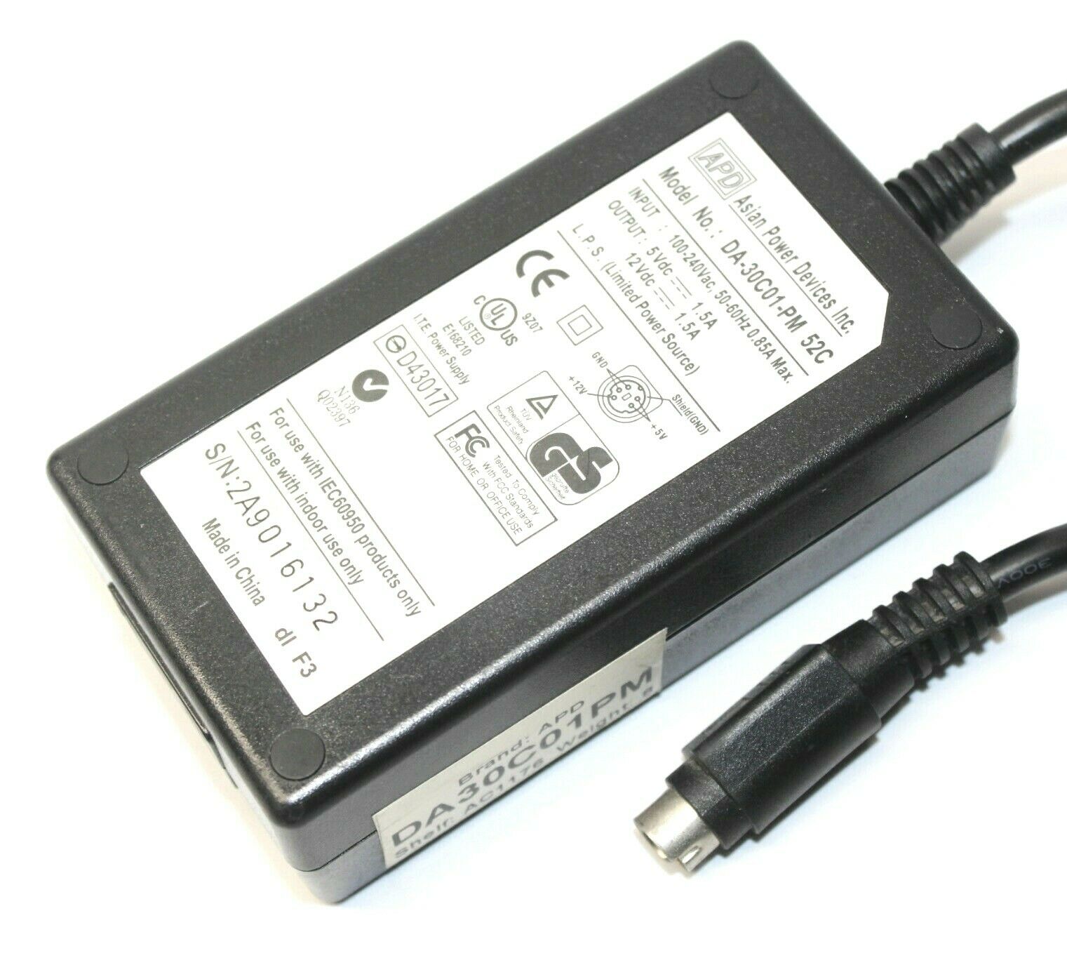 APD DA-30C01-PM AC Adapter Power Supply Cord Cable Charger Genuine Original