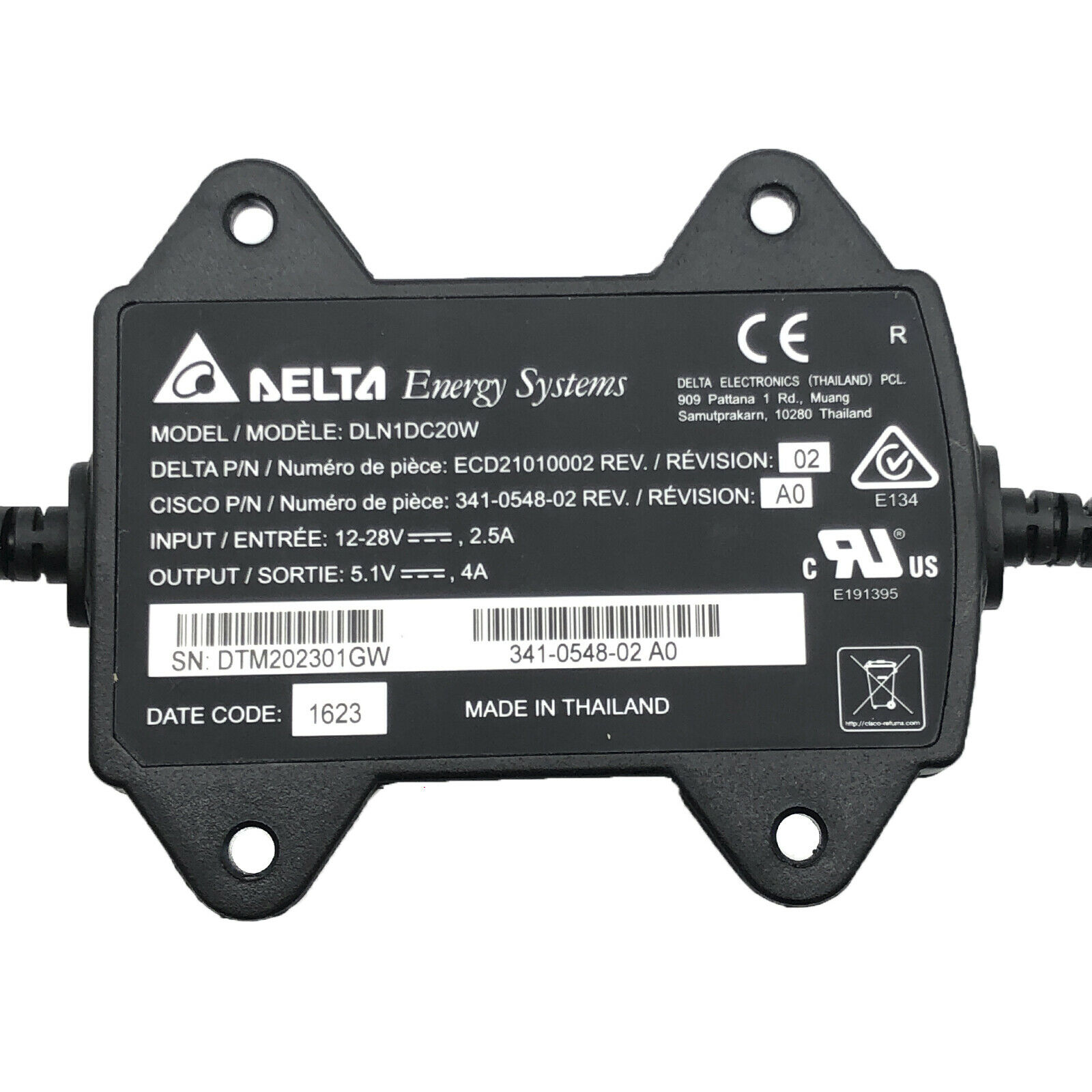 Delta DLN1DC20W Ac Adapter Power Supply Cord Cable Charger Genuine Original